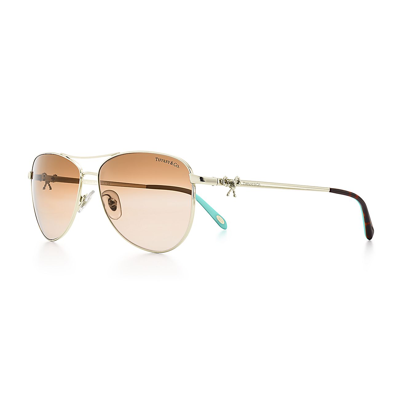 Tiffany Twist Aviator Bow Sunglasses In Pale Gold Coloured Metal