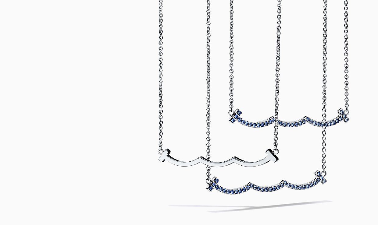 Tiffany Wave pendant in 18k white gold with sapphires. | Tiffany & Co.
