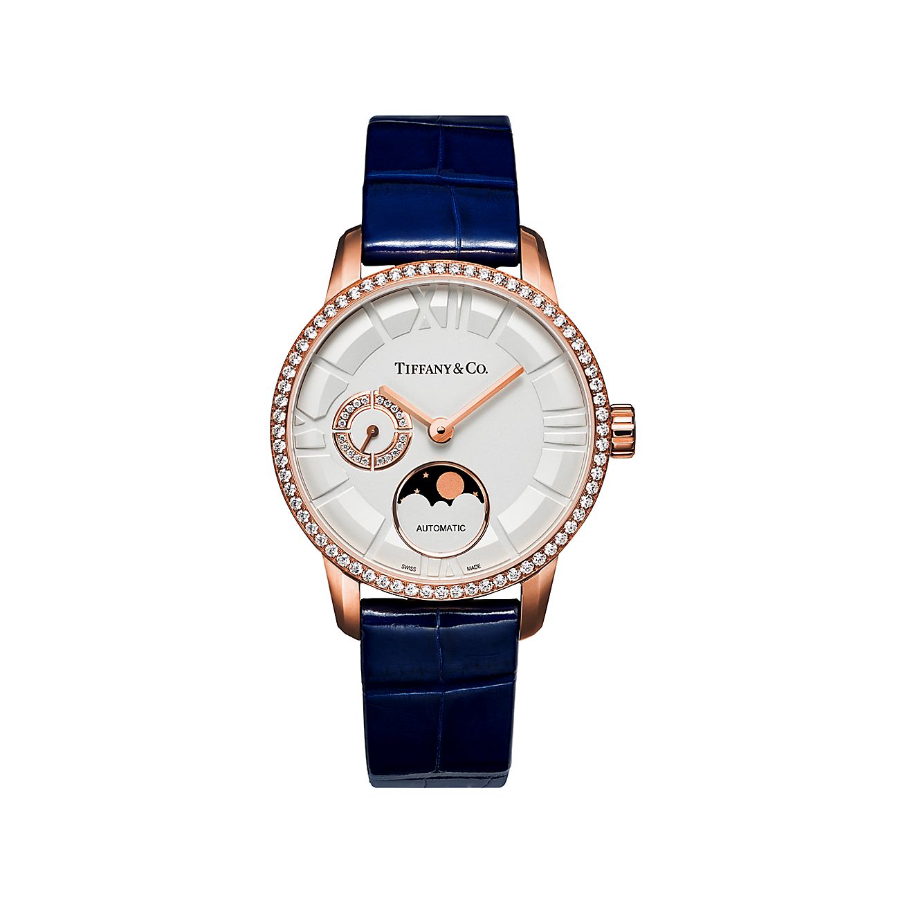 Atlas™ 34 mm Moonphase Mechanical Watch in Rose Gold with Diamonds ...