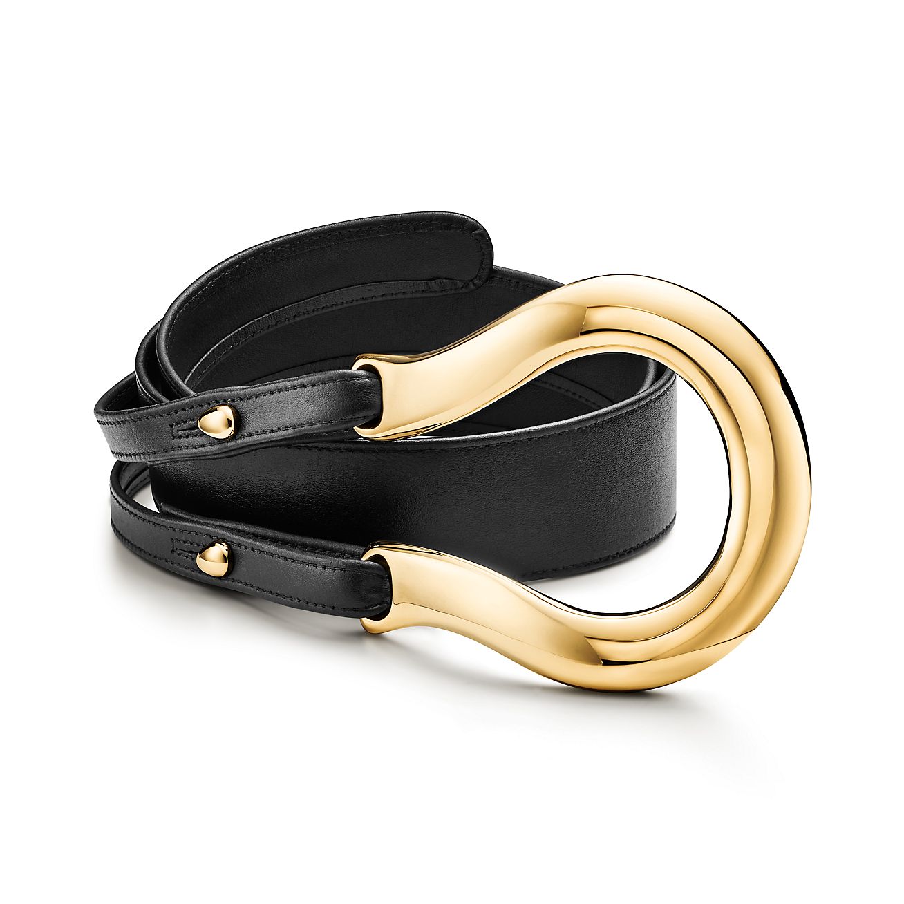 Elsa Peretti® Equestrian Belt in Yellow Gold with Black Leather ...
