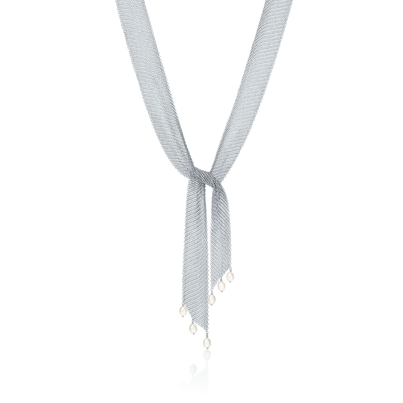 Elsa Peretti® Mesh tie necklace in sterling silver with freshwater ...