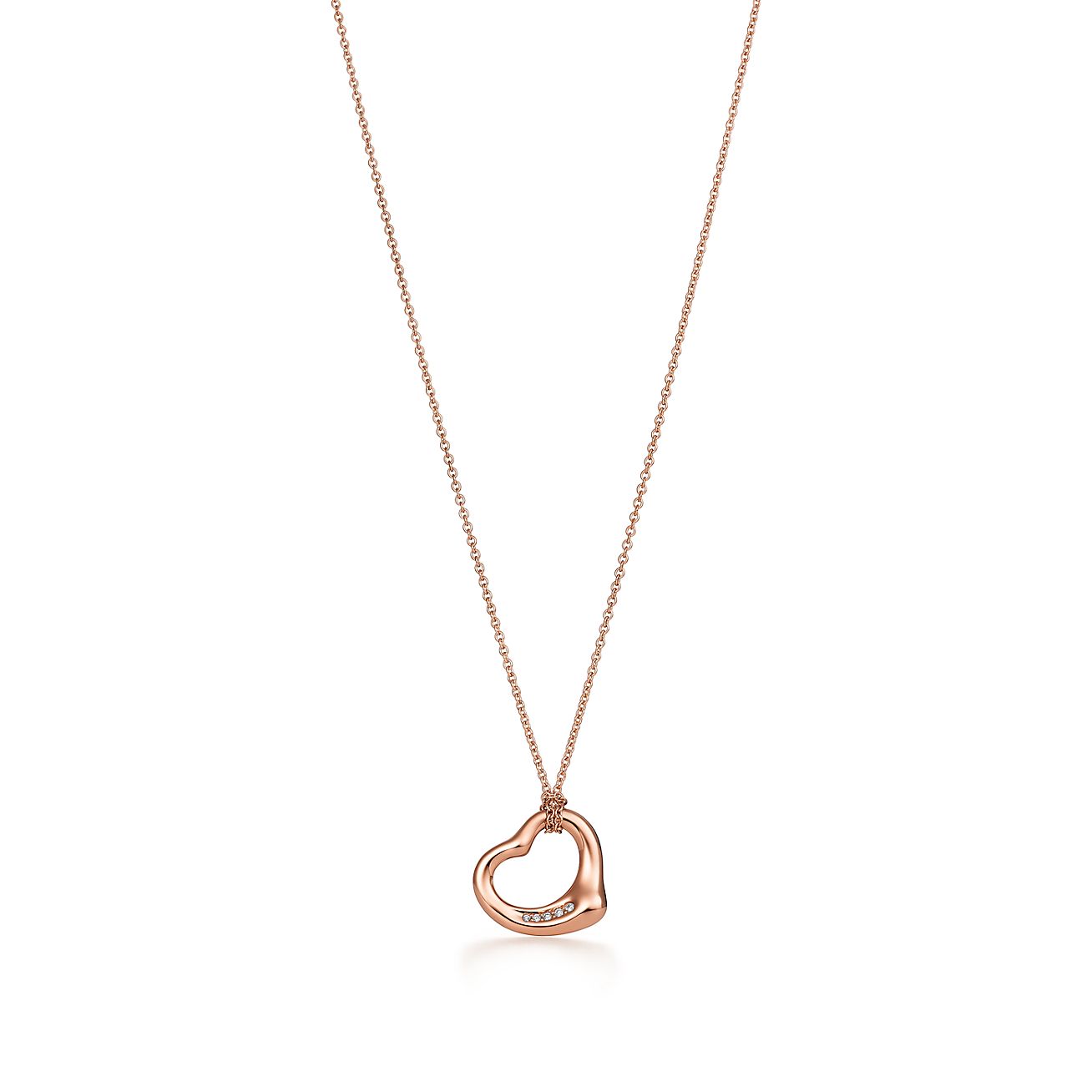 Elsa Peretti™ Open Heart pendant in 18k rose gold with diamonds ...