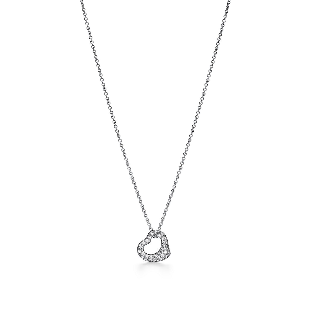 Elsa Peretti® Open Heart Pendant in Platinum with Diamonds | Tiffany ...