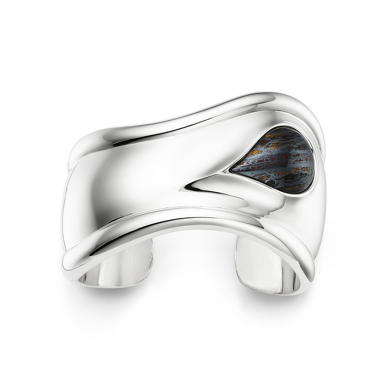 Elsa Peretti® Small Bone Cuff in Silver with Tiger Iron, 43 mm Wide ...