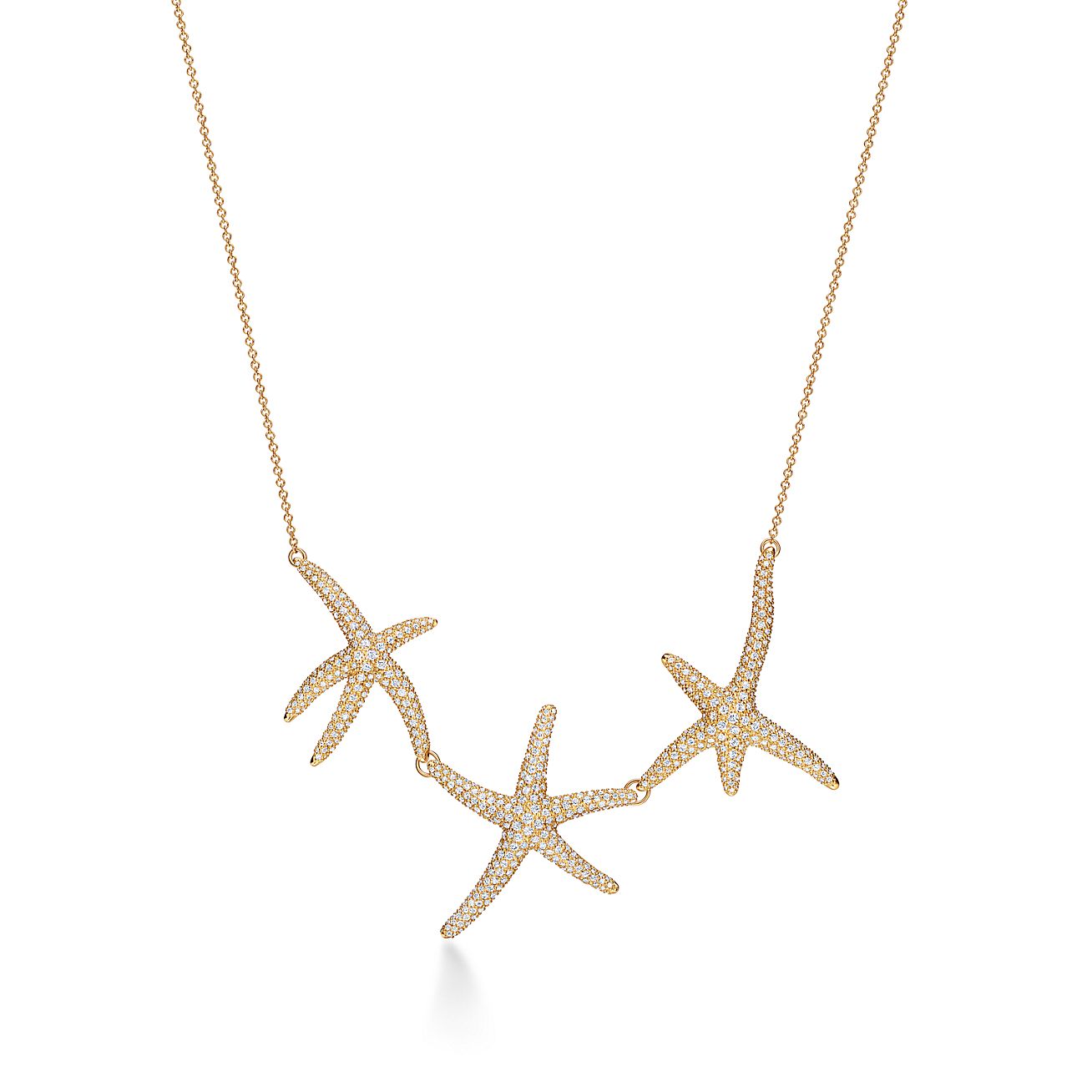 Elsa Peretti™ Starfish Necklace in Yellow Gold with Pavé Diamonds ...