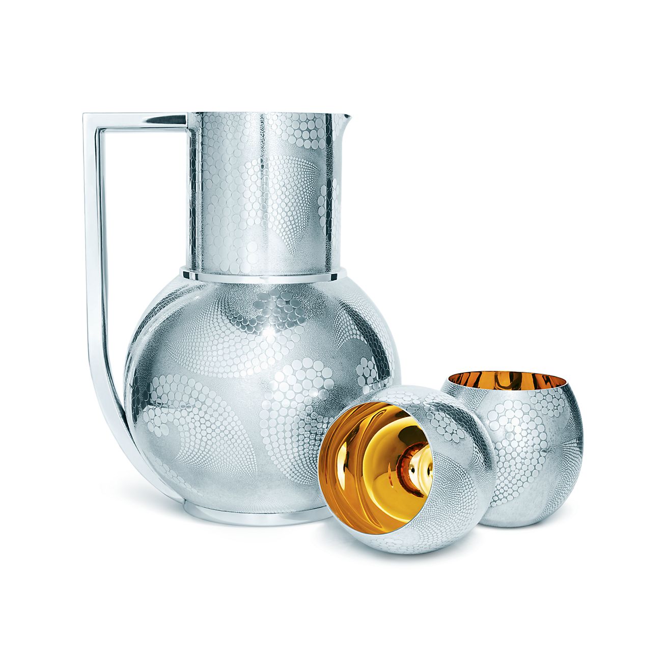 Japanesque hollowware pitcher in sterling silver with two cups ...