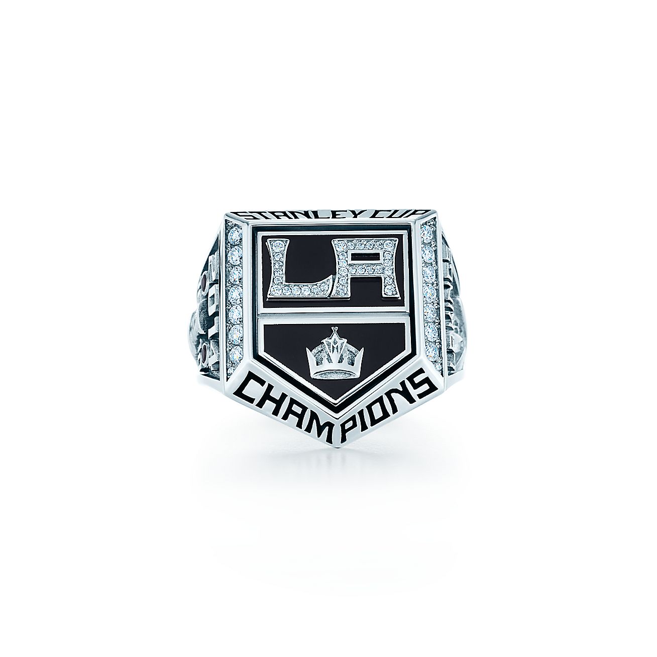 LA Kings ring in sterling silver with black enamel finish and diamonds ...