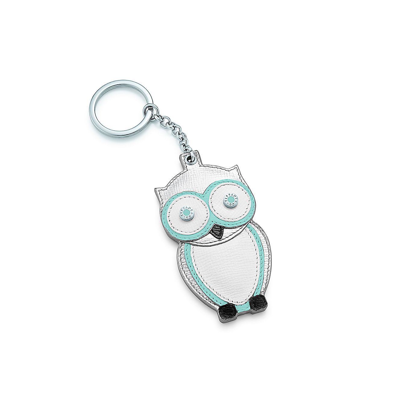 Owl key chain in Tiffany Blue and silver grain leather. More colors ...