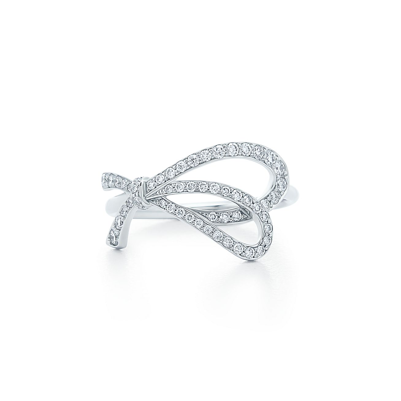 Tiffany Bow ring in 18k white gold with diamonds. | Tiffany & Co.