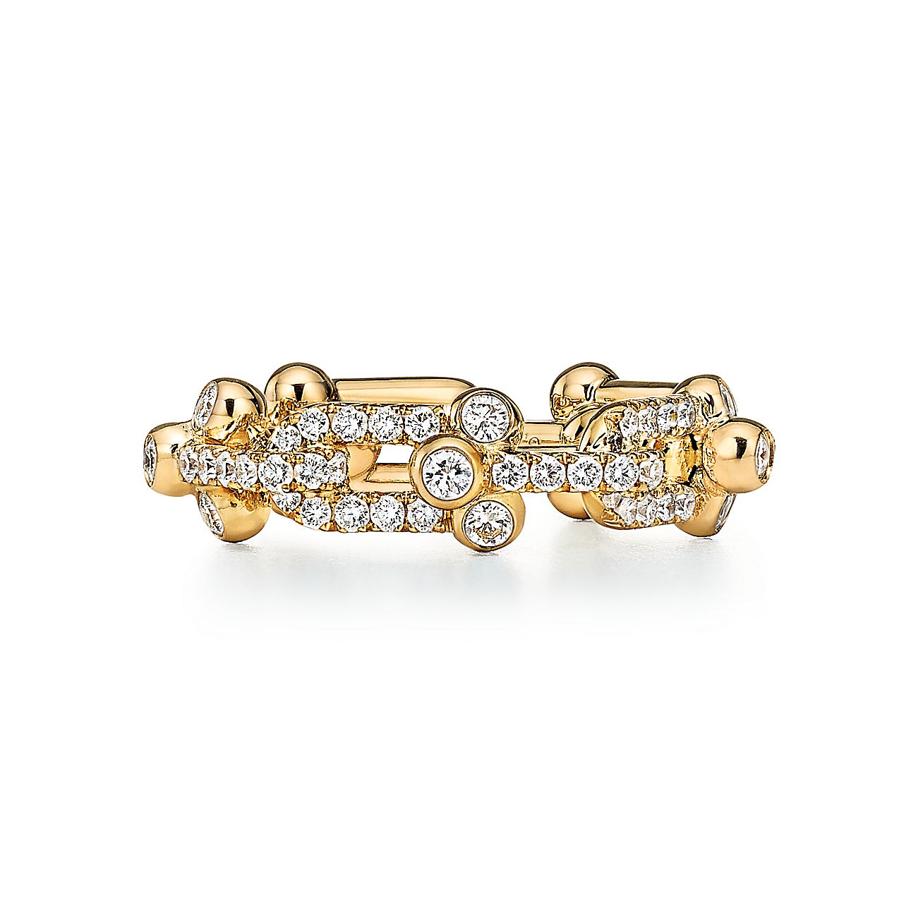 Tiffany HardWear Small Link Ring in Yellow Gold with Pavé Diamonds ...