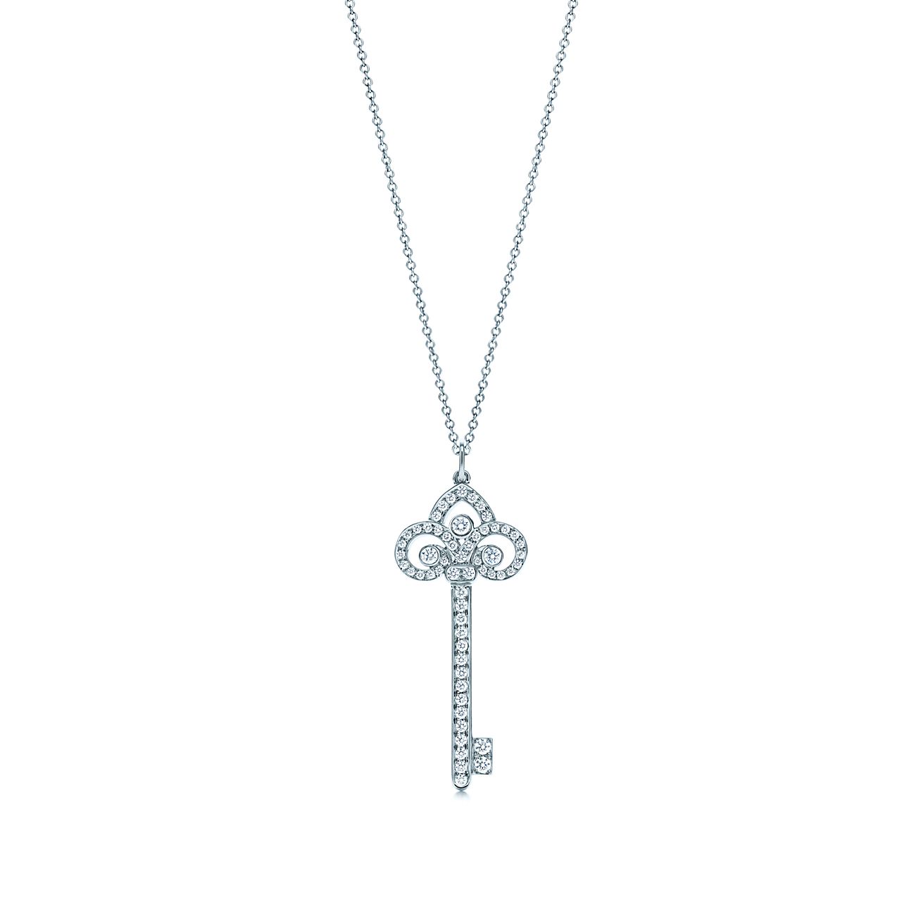 Tiffany Keys fleur de lis key pendant with diamonds in platinum on a ...