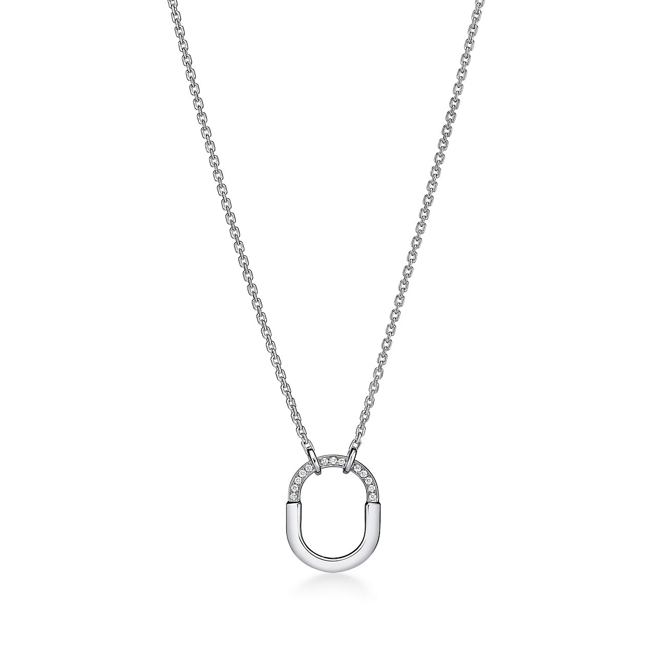 Tiffany Lock 白金鑲鑽石小號鏈墜| Tiffany & Co.