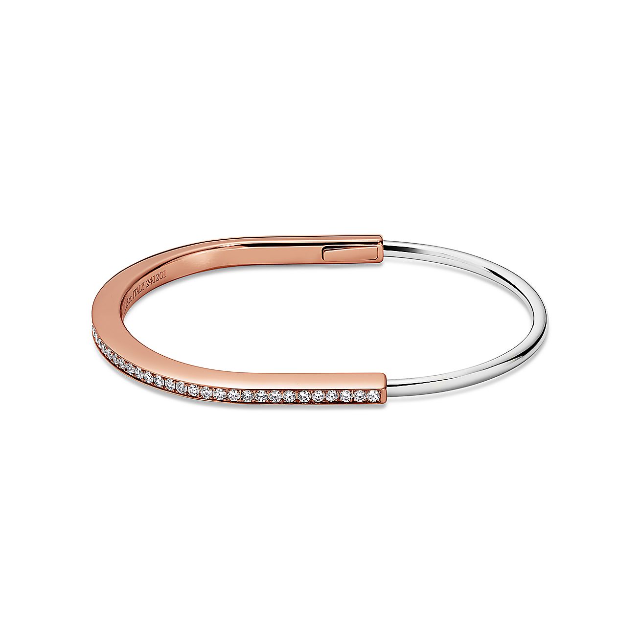 Tiffany Lock Narrow Bangle in Rose and White Gold with Half Pavé Diamonds | Tiffany & Co. Singapore