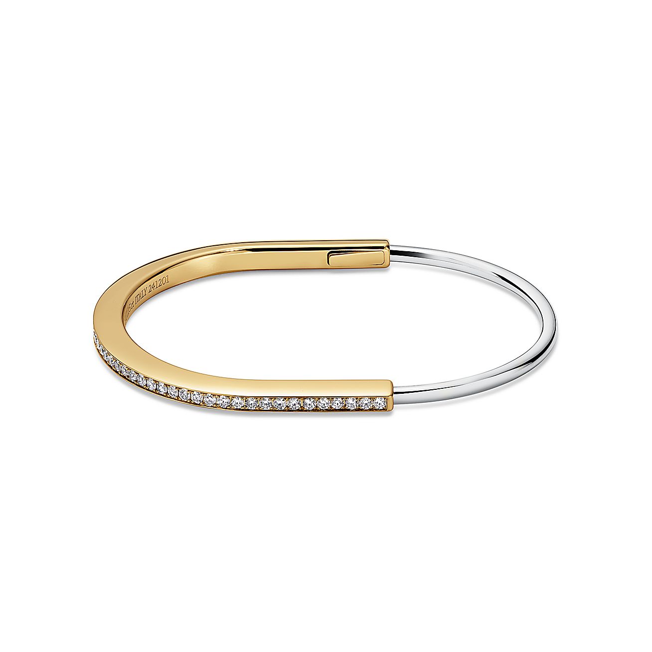 Tiffany Lock Narrow Bangle in Yellow and White Gold with Half Pavé ...