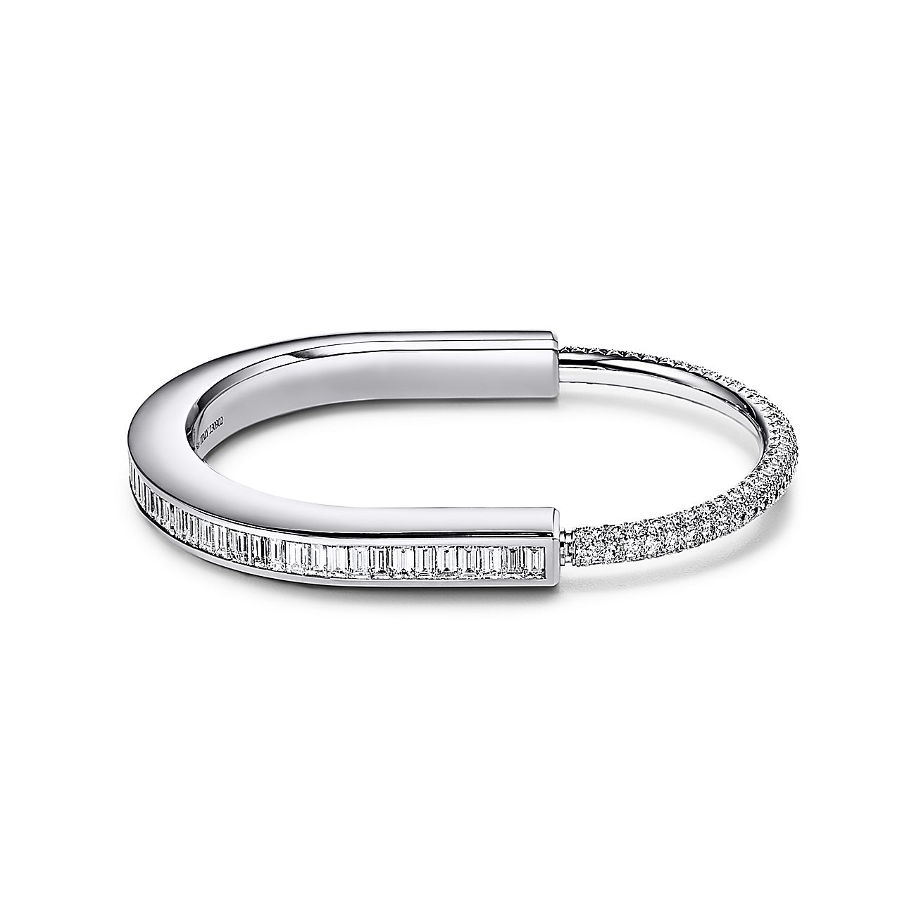 Pulsera Tiffany Lock en oro blanco con diamantes baguette y en pavé ...