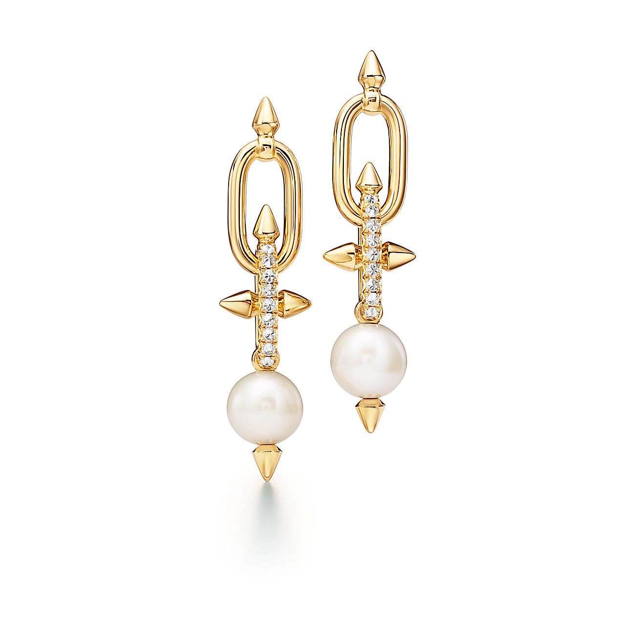 Tiffany Titan by Pharrell Williams Pearl Earrings in Yellow Gold with ...