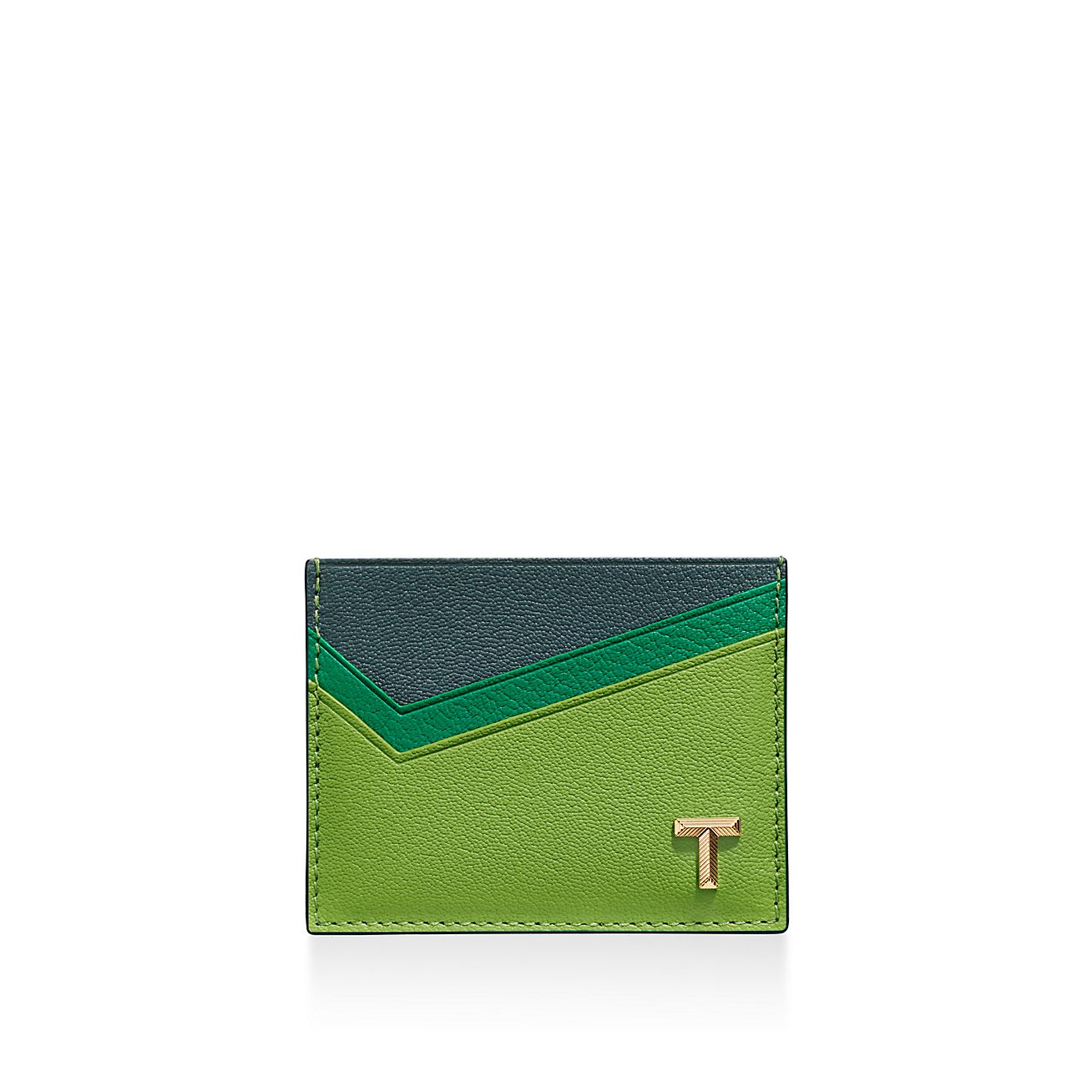 Porte-cartes Tiffany T en cuir vert émeraude Colorblock | Tiffany & Co.