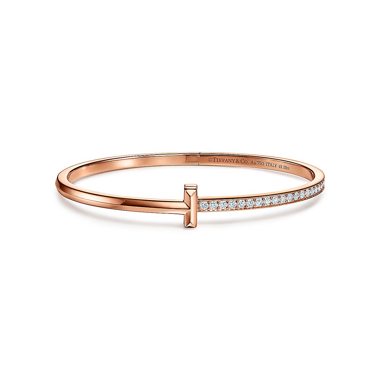 Pulsera con bisagra Tiffany T T1 en oro rosa con diamantes, angosta ...