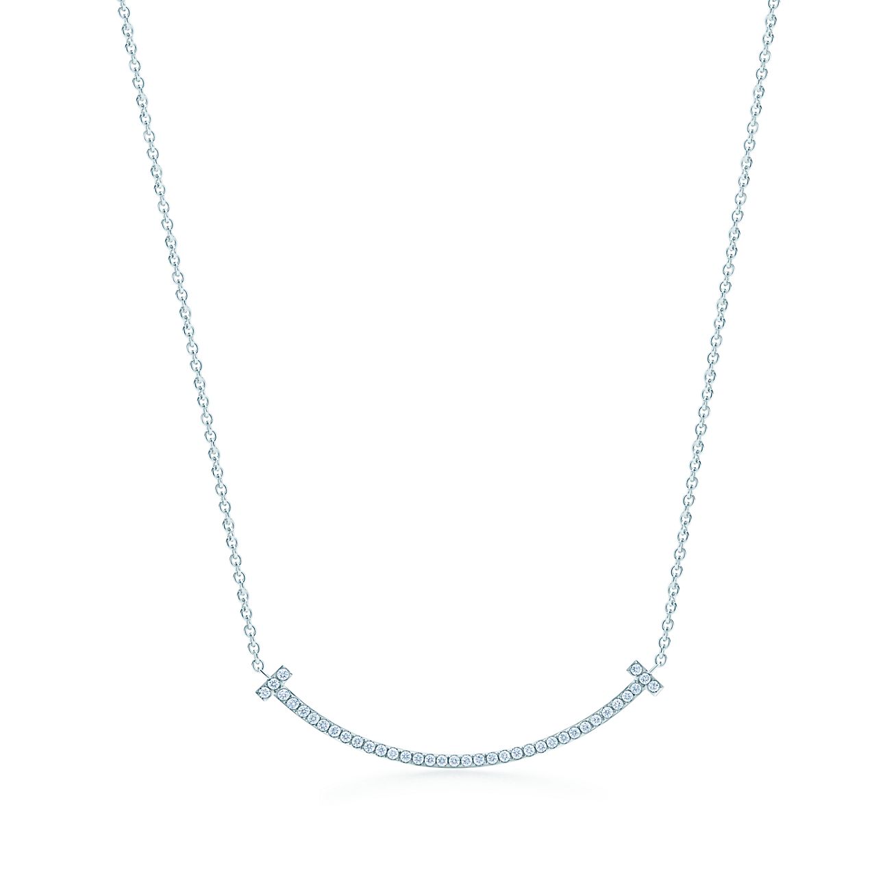 Tiffany T Smile Pendant in White Gold with Diamonds, Small | Tiffany & Co.