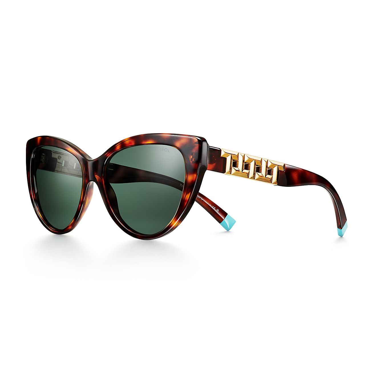 Tiffany T Sunglasses in Tortoise Acetate with Dark Green Lenses ...