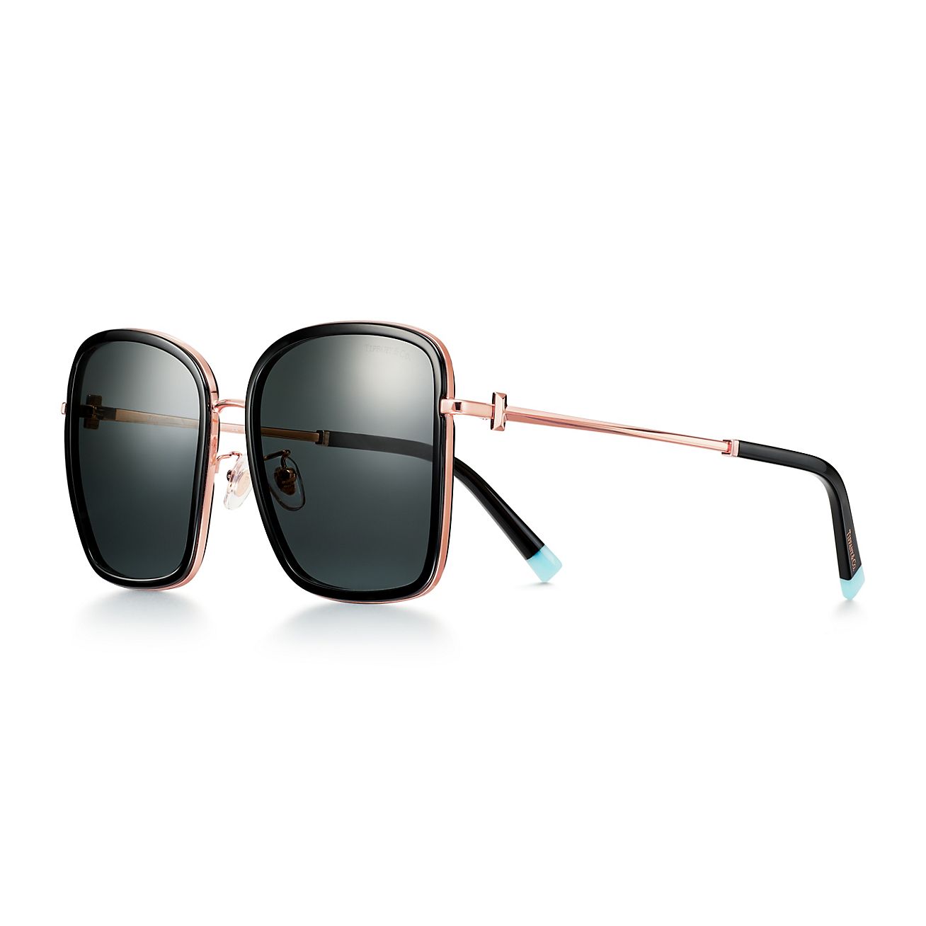 Tiffany T Sunglasses in Black with Rose Gold-colored Metal and Dark ...