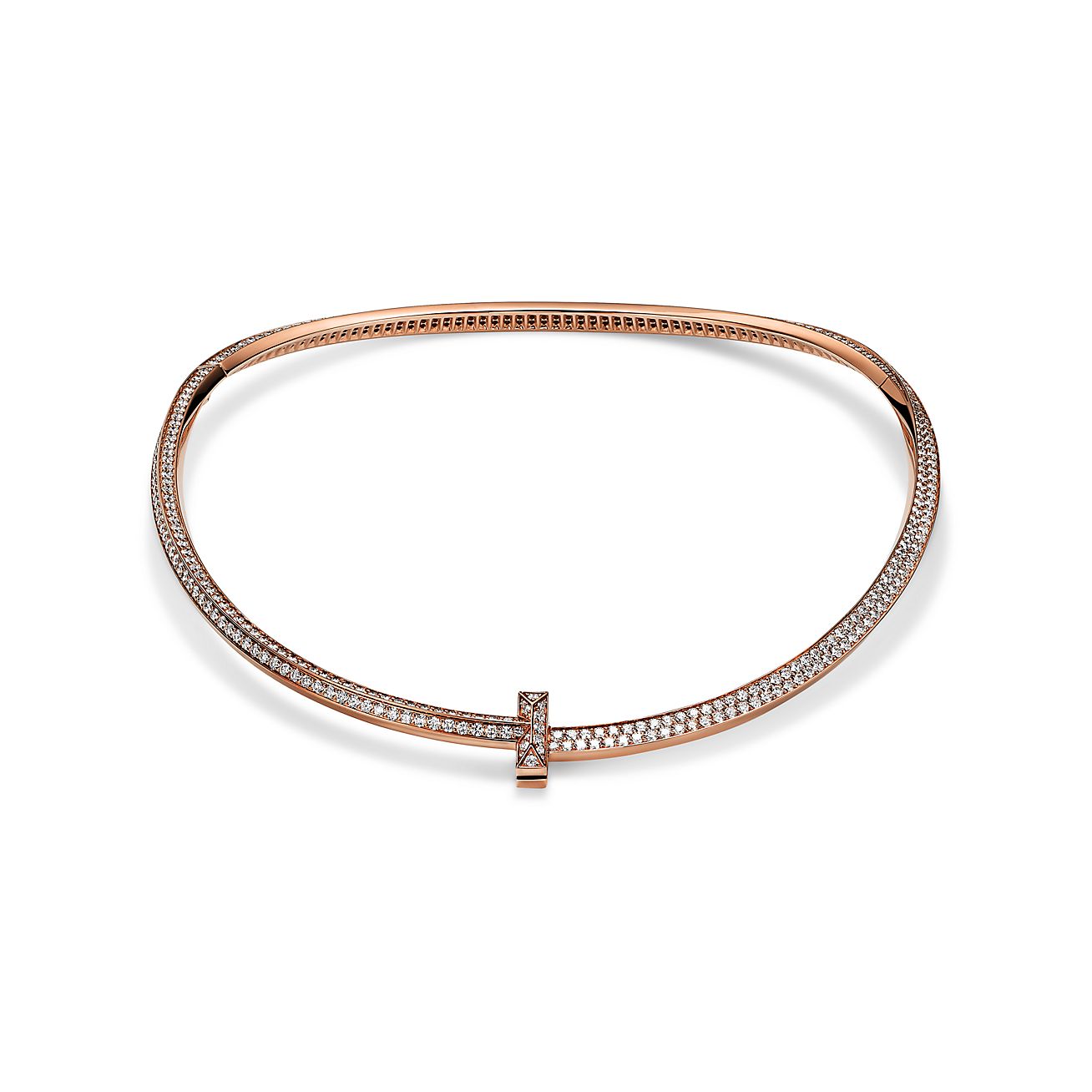 Tiffany T T1 Pavé Diamond Necklace in Rose Gold | Tiffany & Co. US