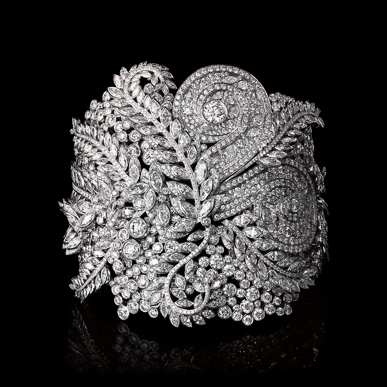 White diamond fern cuff in platinum with mixed-cut diamonds. | Tiffany ...