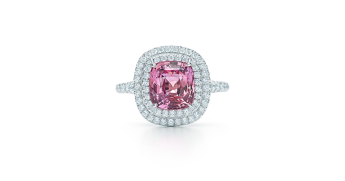 Tiffany Soleste® unenhanced Padparadscha sapphire ring in platinum with ...