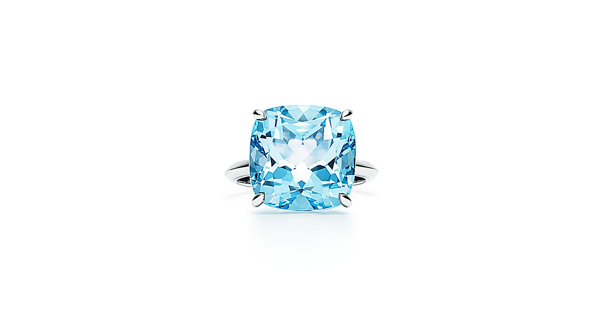 Tiffany Sparklers ring in 18k white gold with a blue topaz. | Tiffany & Co.
