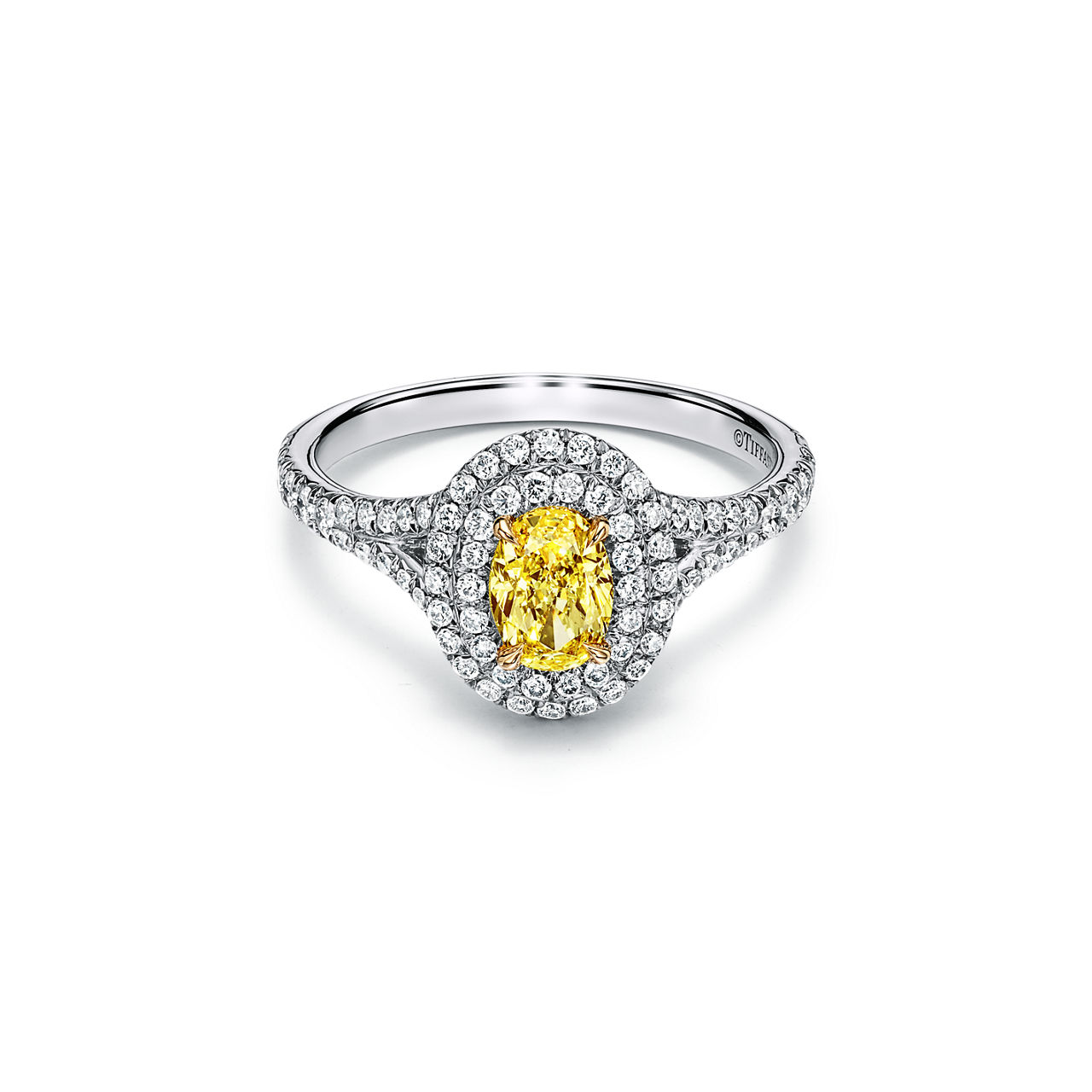 Tiffany Soleste®:Oval Yellow Diamond Double Halo Engagement Ring in ...
