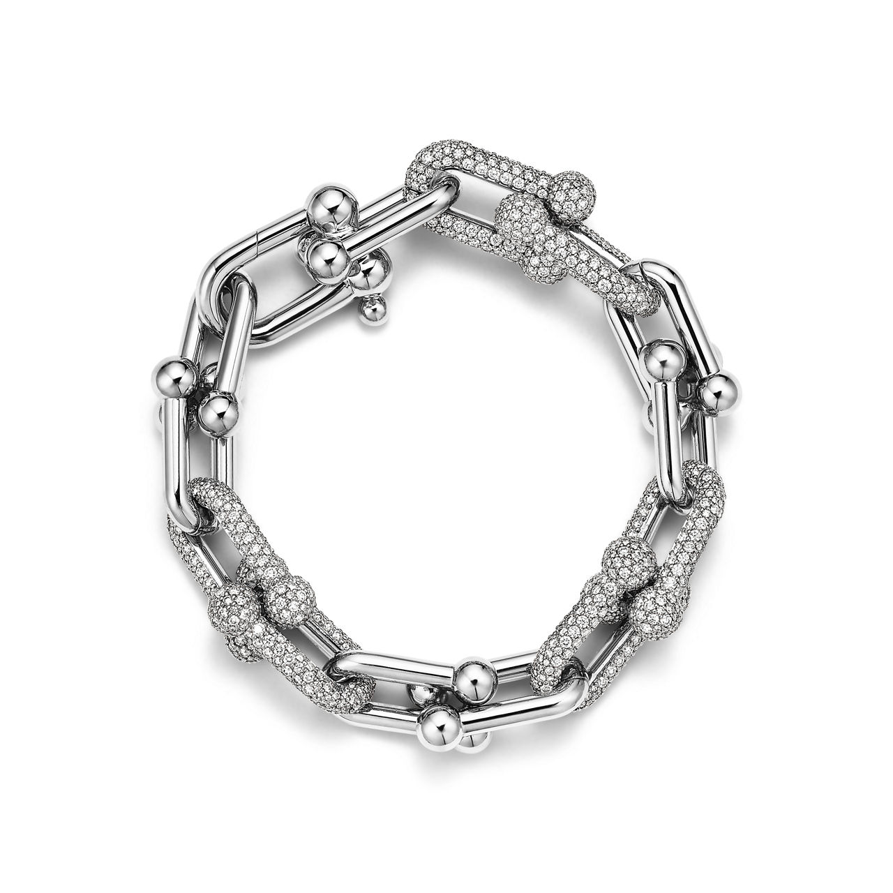 Tiffany HardWear:Large Link Bracelet in White Gold with Diamonds ...