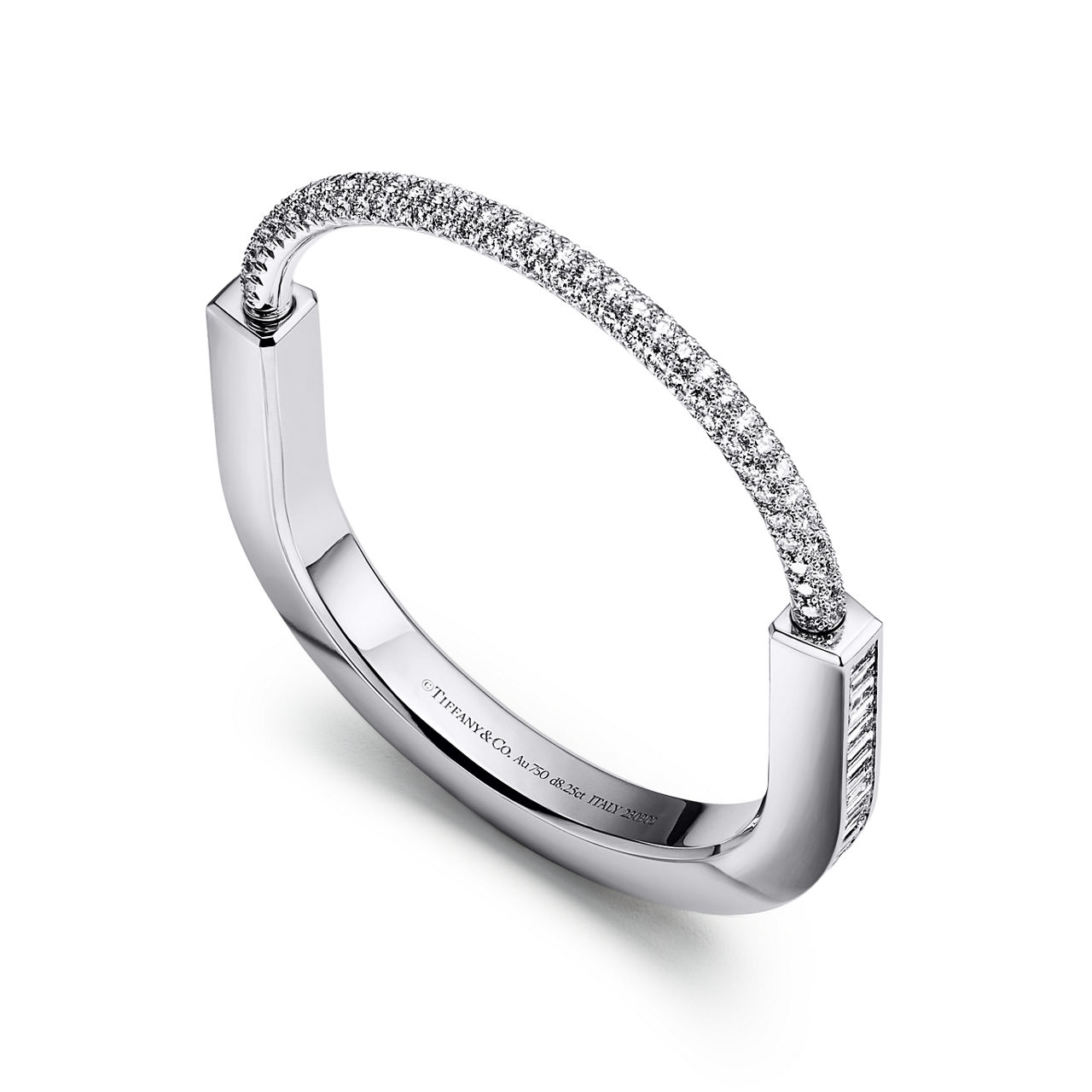 Tiffany Lock:Bangle in White Gold with Baguette and Pavé Diamonds ...
