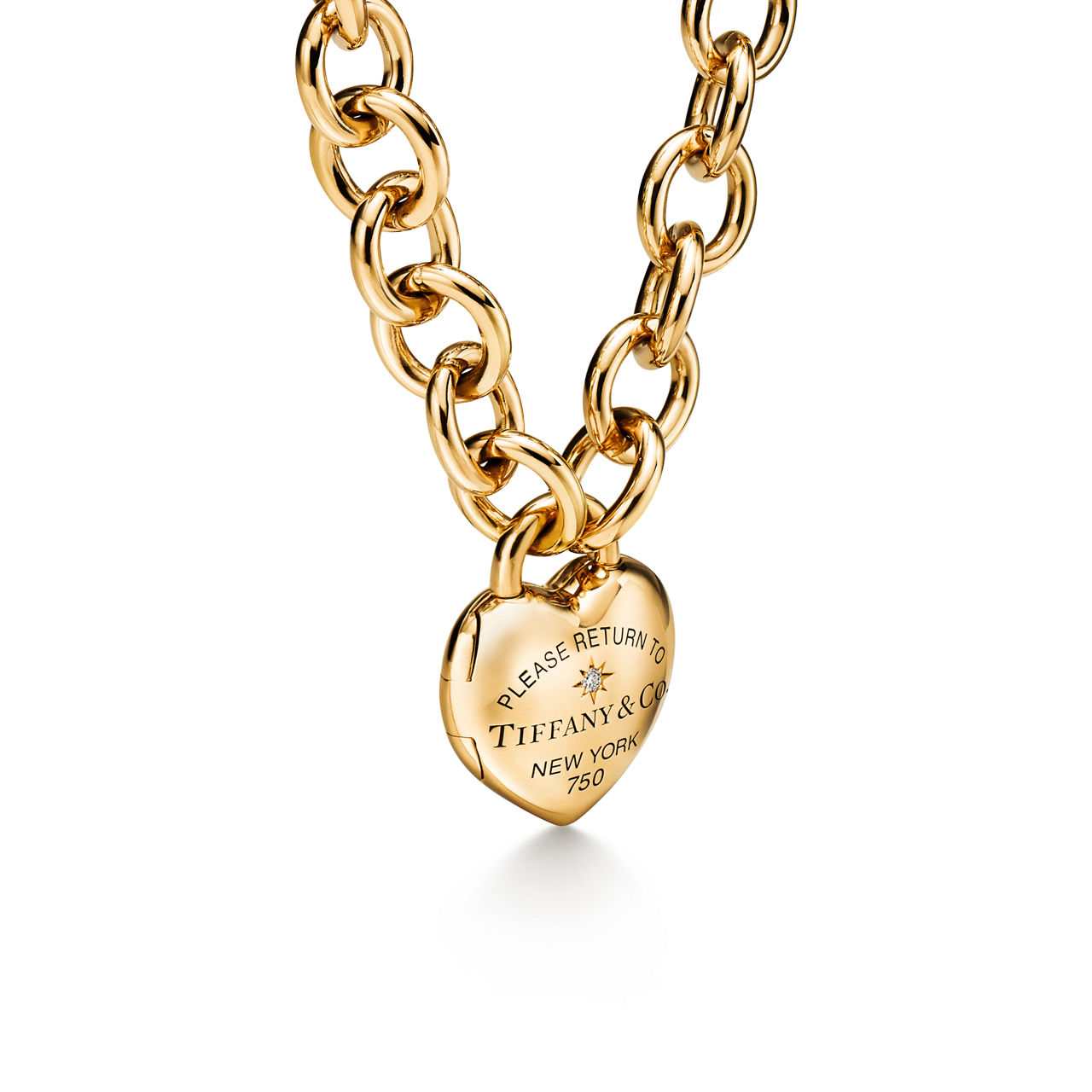 Return to Tiffany™:Collier Cœur plein avec fermoir à bascule en or jaune 18 carats et diamants ...