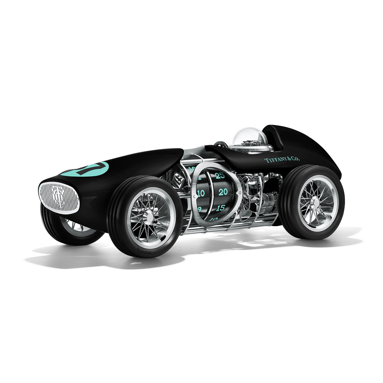 Time for Speed:Race Car Clock in Aluminum with Black Paint | Tiffany ...