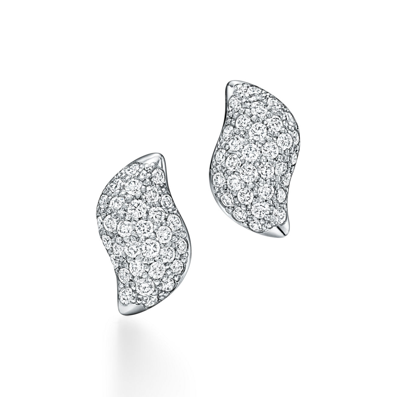 Elsa Peretti®:Mini Stud Feather Earrings in Platinum with Pavé Diamonds ...