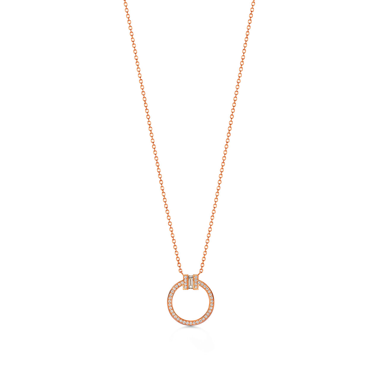 Tiffany T:Diamond Pendant in Rose Gold with a Baguette Diamond ...