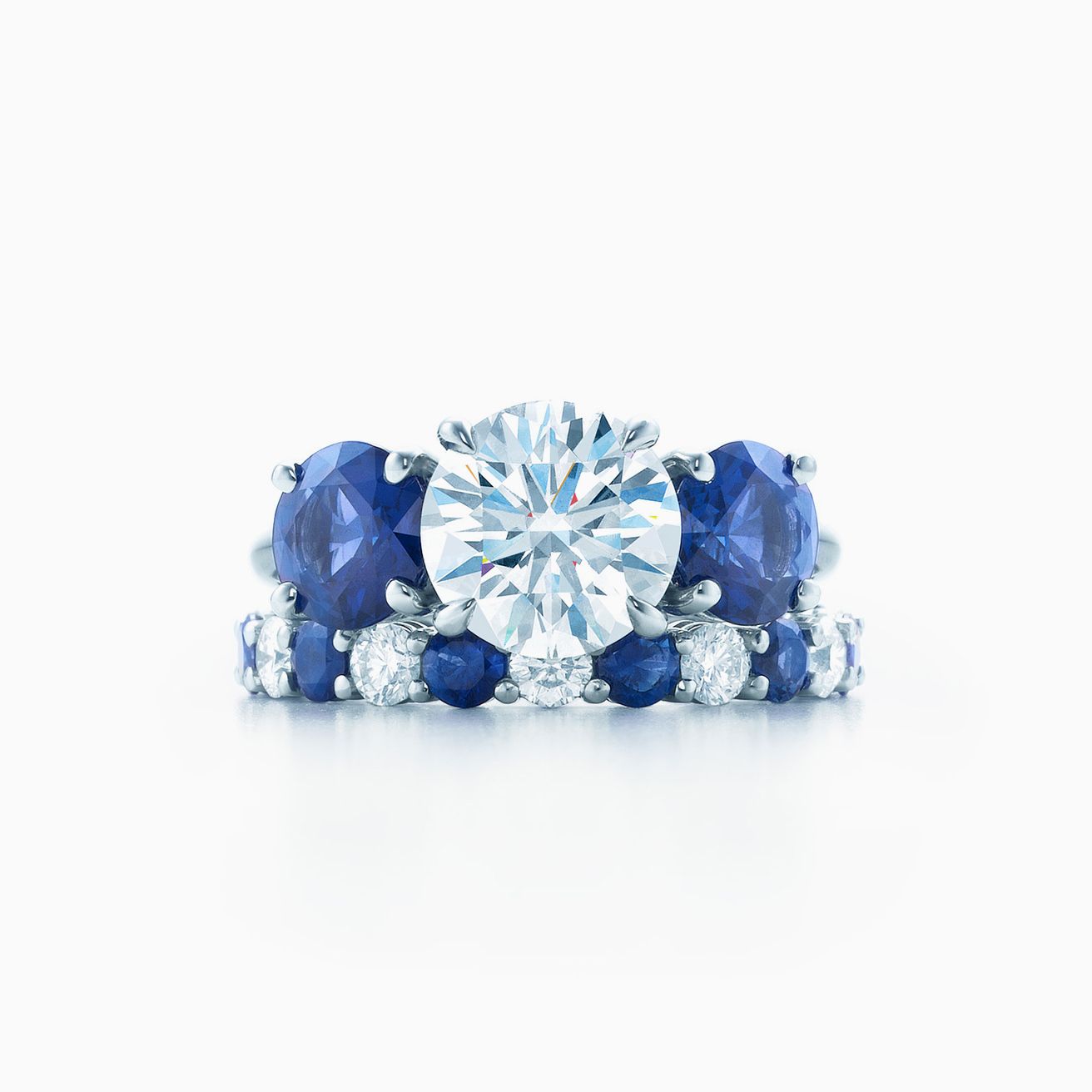 Tiffany Three Stone engagement ring with sapphire side stones in ...