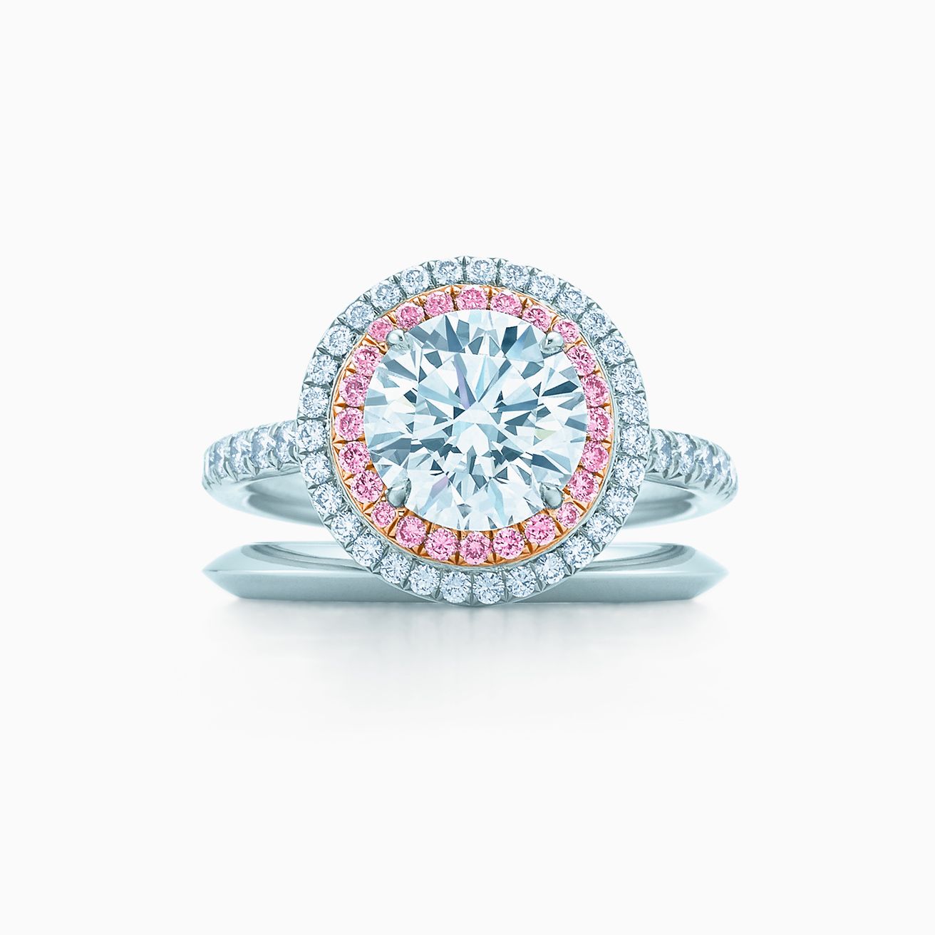 Tiffany Soleste double halo engagement ring with pink diamonds in ...